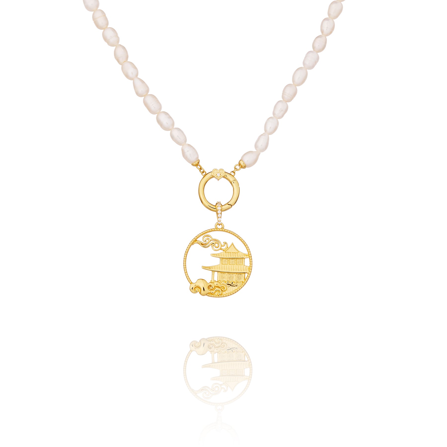 Pearl Charm Clasp Necklace Gold – Shen Yun Collections