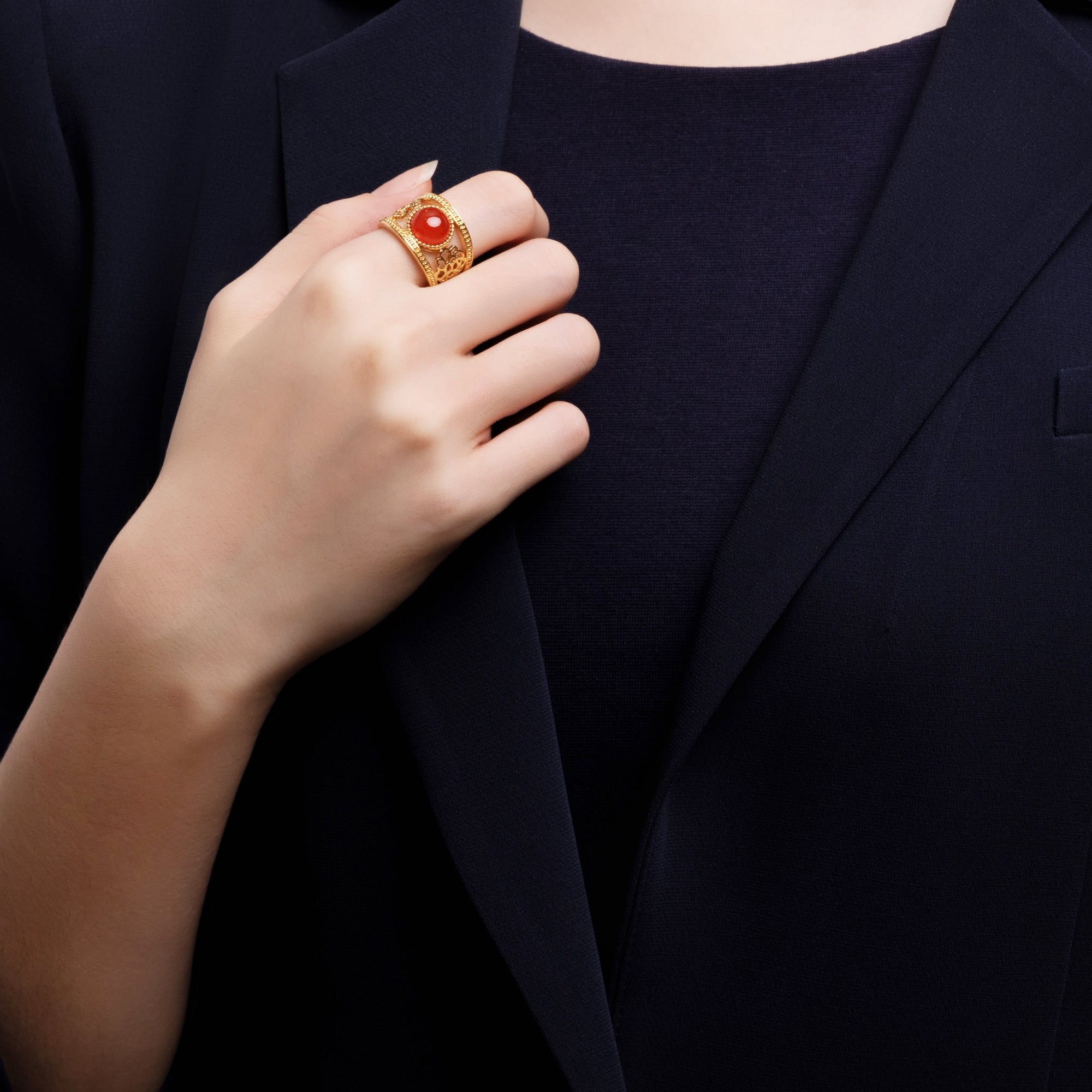 Golden Tang Peony Ring - Orange | Shen Yun Collections