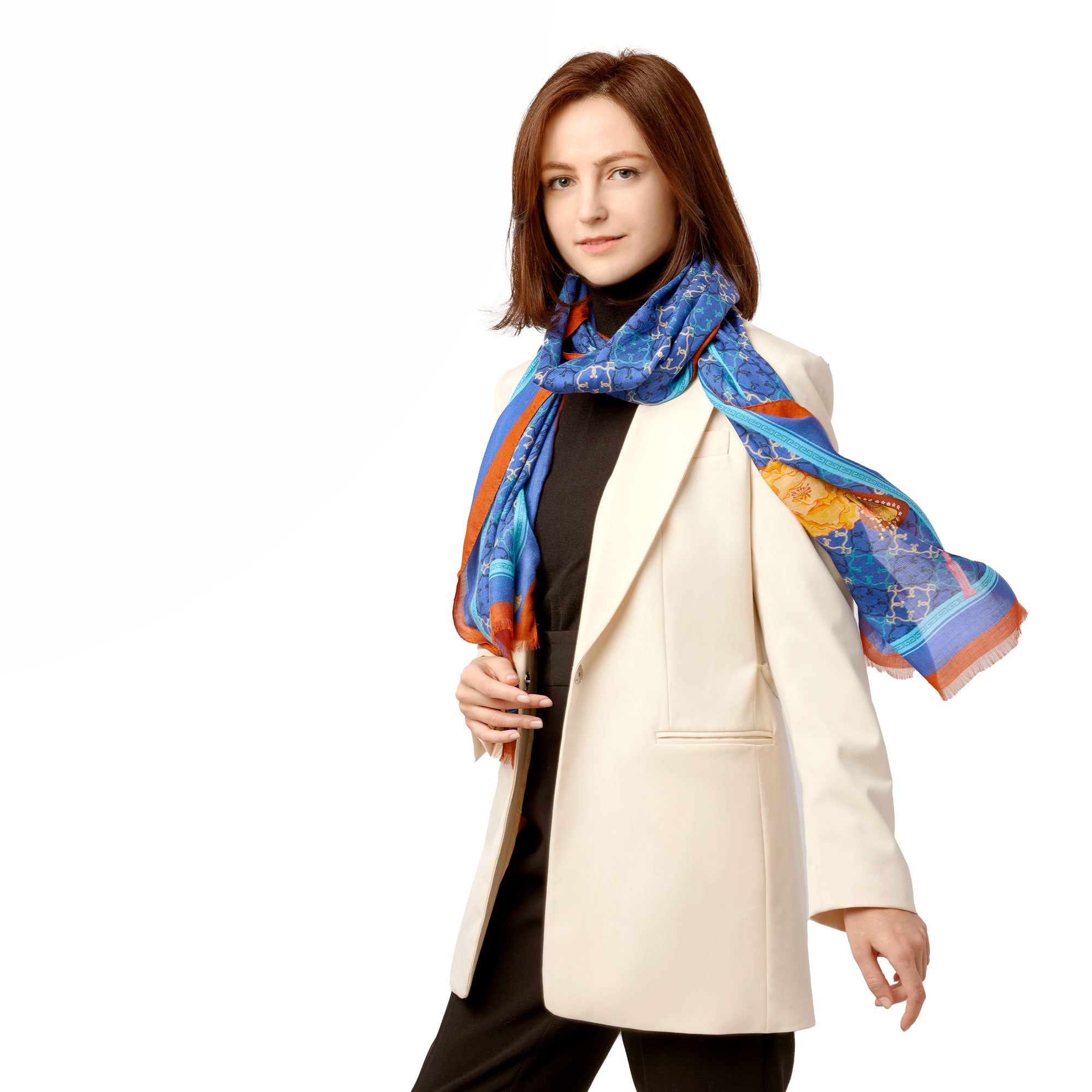 Manchurian Elegance Long Scarf - Blue | Shen Yun Collections